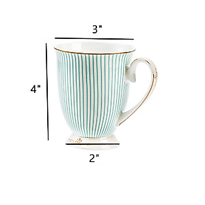 Dicunoy 2 Pack Bone China Mugs, 11oz Fine China Coffee Tea Cups with Gold Trim, Thin Vintage Cup with Pedestal for Valentine's Day, Mother's Day, Birthday, Anniversary, Christmas Gift