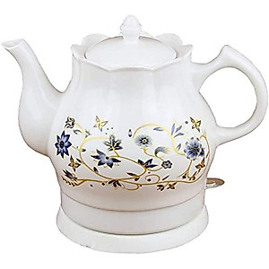 SieHam Kettles,Ceramic Cordless Kettle Teapot-Retro Red 1.8L Jug, 1000W Water Fast for Tea, Coffee, Soup, Oatmeal-Removable Base, Boil Dry Protection