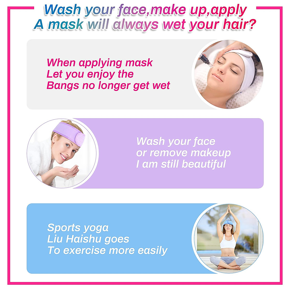 Sublaga Spa Headband Hair Wrap, Sweat Headband Head Wrap Hair Towel Wrap Non-slip Stretchable Washable Makeup Headband for Face Wash (6pcs colorful)