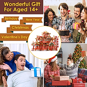 Piececool 3D Puzzles for Adults Metal Model Kits, Chinese Ancient Reataurant 3D Metal Puzzle, Traditional Architecture Building Puzzle DIY Toys, Great Gift Idea-215 Pcs