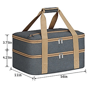 Double Insulated Casserole Carrier with Zipper Pockets, Casserole Carriers for Hot or Cold Food, Insulated Food Carrier for Parties, Picnics, Beach, Traveling, Fits 11 x 15 or 9 x 13 Baking Dish