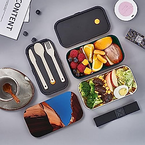 Gorge Scenery Adult Lunch Box, Bento Box, With Cutlery Set Of 3, 2 Compartments, Rectangular, Lunch Box For Adults