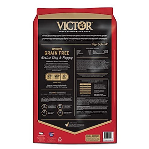 Victor Super Premium Dog Food – Grain Free Active Dog & Puppy – Dry Dog Food with 33% Protein, Gluten Free - for High Energy Dogs, 30lbs