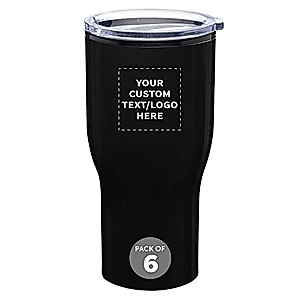 Custom Stainless Steel Travel Mugs by Challenger 28 oz. Set of 6, Personalized Bulk Pack - Perfect for Coffee, Soda, Other Hot & Cold Beverages - Black