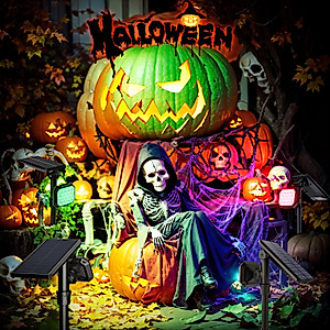 JSOT Solar Lights Outdoor Waterproof - Color Changing Spot Lights Outside, Solar Powered Spotlight Landscape Lighting Halloween Spotlights for Tree Garden Yard Pathway Driveway House Christmas