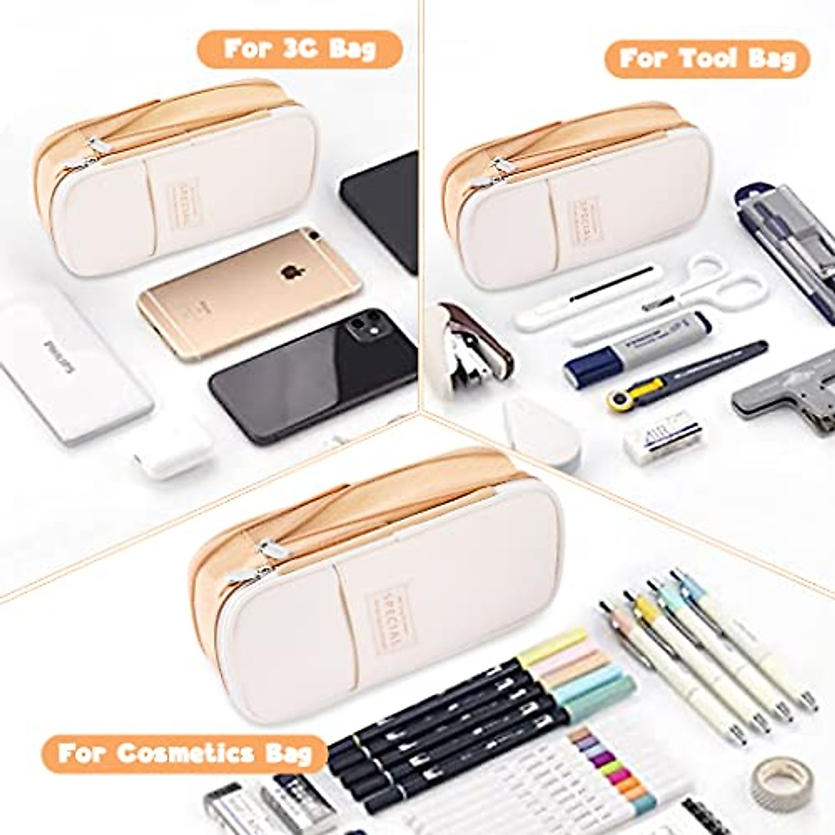 Oyachic Big Capacity Pencil Case Telescopic Pencil Pouch Zipper Pen Bag Canvas Markers Organization Makeup Bag Box Pencil Holder Office Supplies