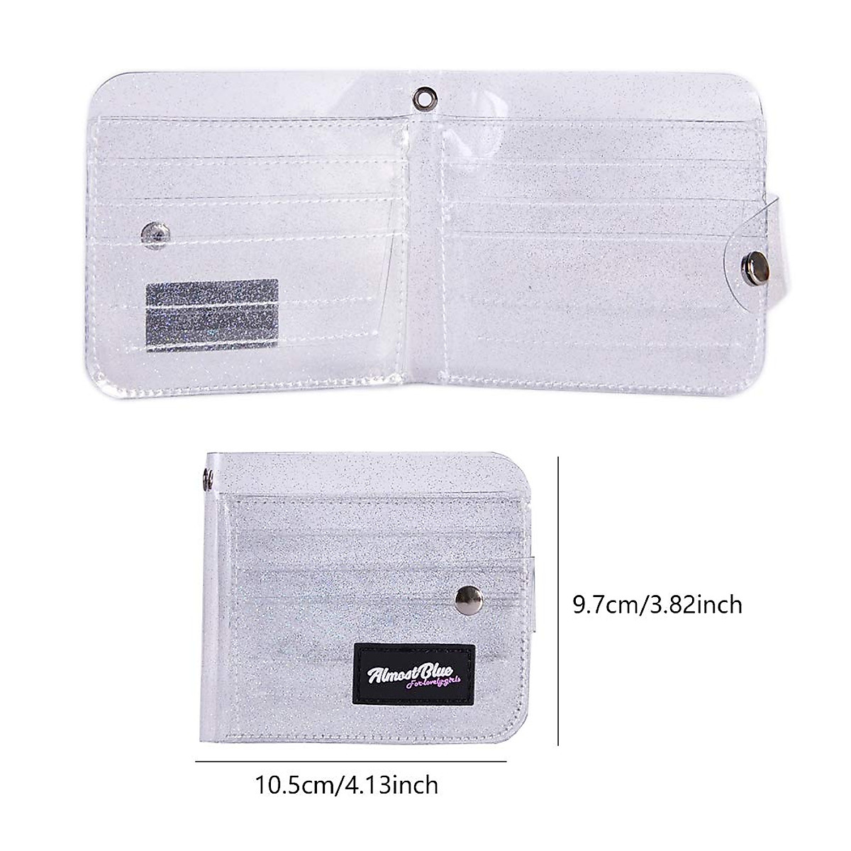 Clear Wallet Glitter Jelly Wallets Transparent Bifold Photocards Holder Lanyard Coin Pouch,Silver