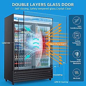 JAE Double Doors Merchandiser Refrigerator, Low-E Tempered Glass Display Refrigerator, Auto-defrost Upright Beverage Cooler w/Digital Temp. Control, R290 Eco-friendly Compressor, ETL, 31.1 Cu. Ft