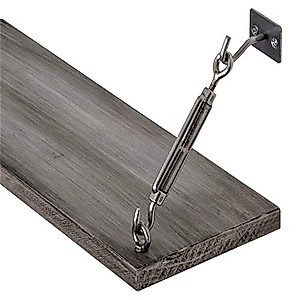Under.Stated Floating Shelves Wall Mounted Wood Hanging Shelf Set for Bathroom Kitchen Living Room Bedroom Storage (Rustic Grey with Industrial Hardware Set of 2)