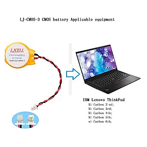LJCELL 2PCS CMOS Battery for IBM Lenovo ThinkPad Laptop X1 Carbon 2-nd Carbon 3rd Carbon 4th Carbon 5th Carbon 6th BIOS RTC CR2016 Battery with 2 Wire and Connector