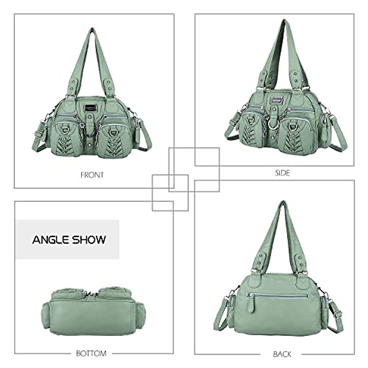 Angel Barcelo Purses and Handbags Women Tote Shoulder Bag Top Handle Satchel Hobo Bags Fashion Washed Leather Purse Green