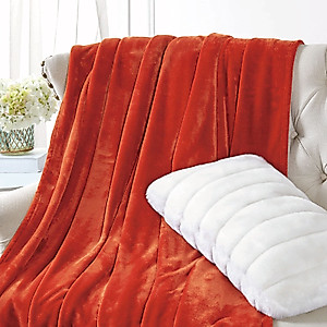 Walensee Fleece Blanket Plush Throw Fuzzy Lightweight (Throw Size 50x60 Orange) Super Soft Microfiber Flannel Blankets for Couch, Bed, Sofa Ultra Luxurious Warm and Cozy for All Seasons