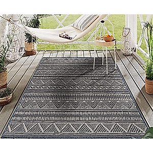 Rugshop Geometric Bohemian Indoor Outdoor Rug – Bohemian Area Rug/Outdoor Rug Deck Rugs, Non-Shedding Balcony Rugs, Boho Patio Rug, 7'10" x 10' Blue