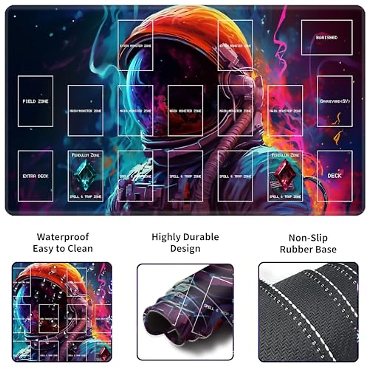 Playmat for OCG, Game Play Mat for TCG CCG 24 x 14 inch with Non-Slip Rubber Base and Stitched for Board Games and Table Magic, Astronaut in Space