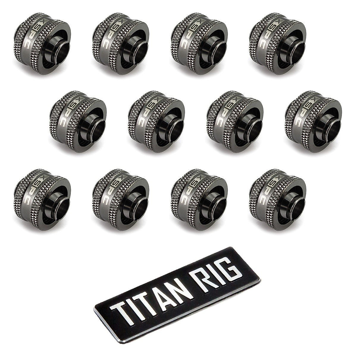 XSPC G1/4" to 3/8" ID, 5/8" OD Compression Fitting V2 for Soft Tubing, Black Chrome, 12-pack