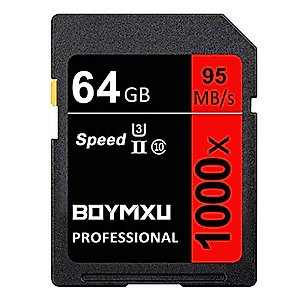64GB Memory Card, BOYMXU Professional 1000 x Class 10 Card U3 Memory Card Compatible Computer Cameras and Camcorders, Camera Memory Card Up to 95MB/s, Red/Black