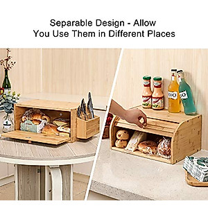 TQVAI Natural Bamboo 2 Layer Large Bread Box for Kitchen Counter Wood Bread Storage Container - Can Use as 2 Individual Bread Bin - Assembly Required, Original