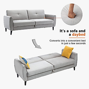 Merax Modern Futon Couch with Storge Box, PU Leather Convertible Sleeper Sofa Bed 81.5" W Easy Assemble Grey Love Seats, Loveseat, Gray