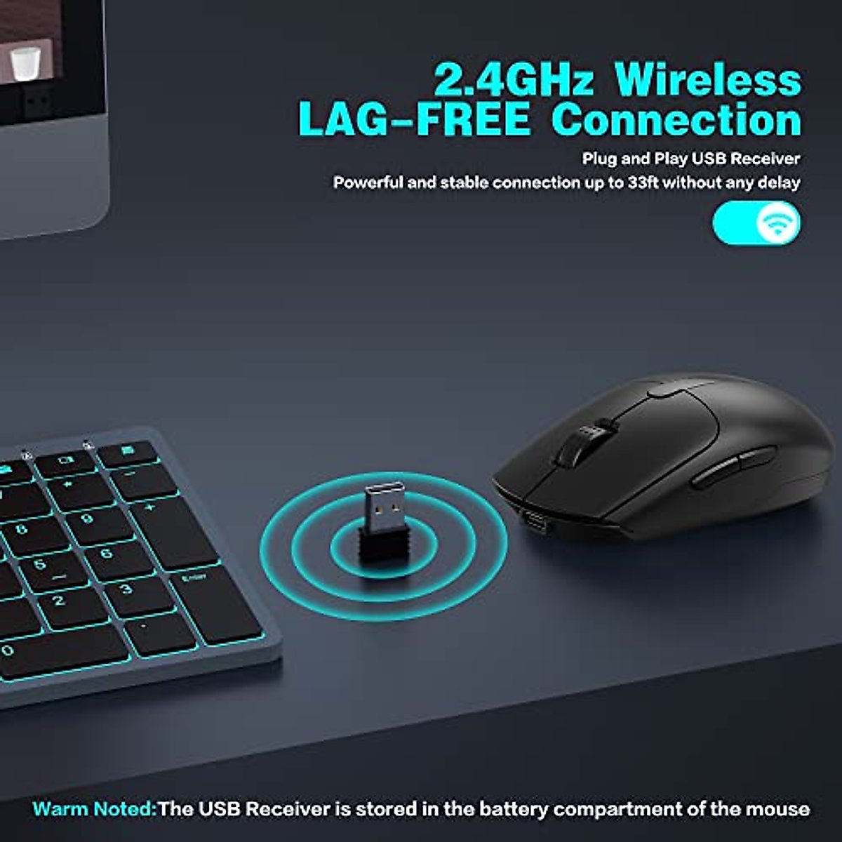 Wireless Keyboard and Mouse Combo Rechargeable, Full Size Wireless Keyboard with Backlit, 2.4G Silent USB Wireless Keyboard Mouse Combo [with USB C Adapter] for Windows, Mac OS Desktop/Laptop/PC