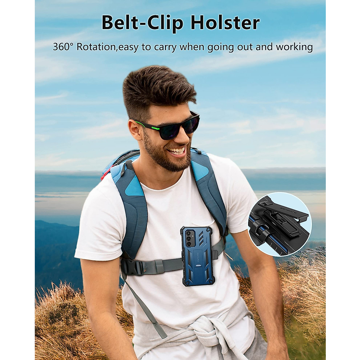 FNTCASE for Samsung Galaxy A54 5G Case: Military Grade Drop Proof Protection Cover with Kickstand & Belt-Clip Matte Textured Rugged Shockproof TPU Cell Phone Protective Case for Galaxy A54 2023 (Blue)