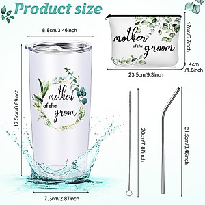 4 Pack Mother of the Groom Gifts Mother of the Bride Tumblers Cup Bride Makeup Bags Stainless Steel Groom Mug Mother Cosmetic Bag Wedding Gift for Bridal Shower Travel Party Favor(Green Leaves)