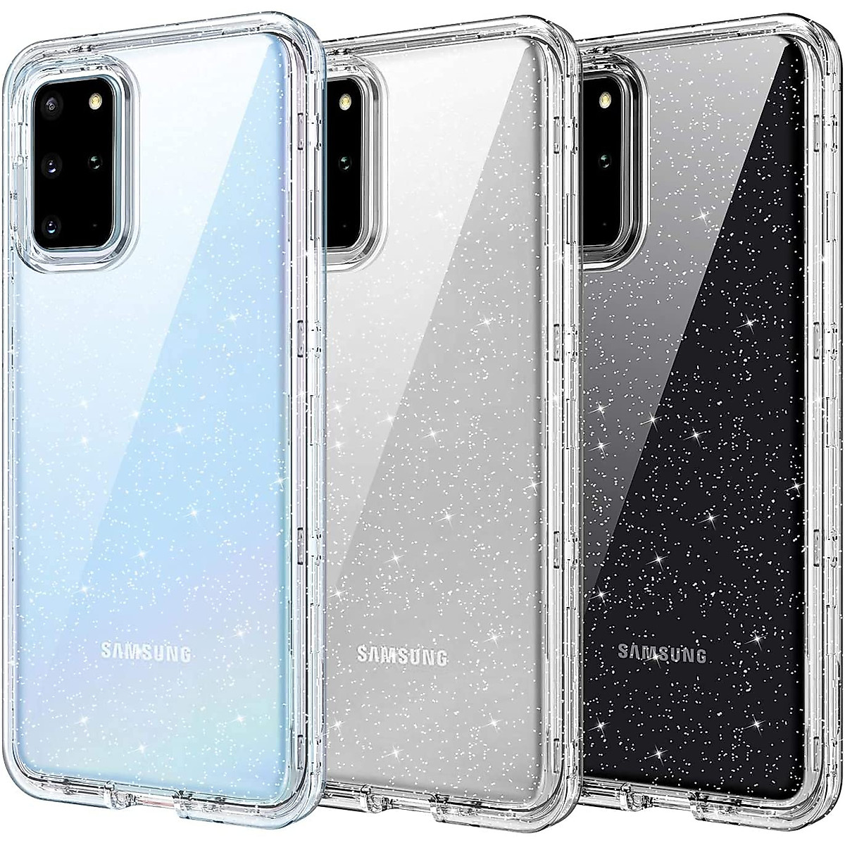 GUAGUA Galaxy S20 Plus Case Samsung S20 Plus Case Glitter Bling Crystal Clear 3 in 1 Hybrid Hard PC Soft TPU Bumper Cover Shockproof Protective Case for Samsung Galaxy S20 Plus 6.7-inch Transparent