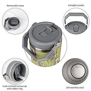 GemGam Stainless Steel Tumbler with Lid And Straw 30 Oz Top Handle Vintage Summer Flower Green Leakproof Vacuum Insulated Water Bottle for Car Travel Tropical