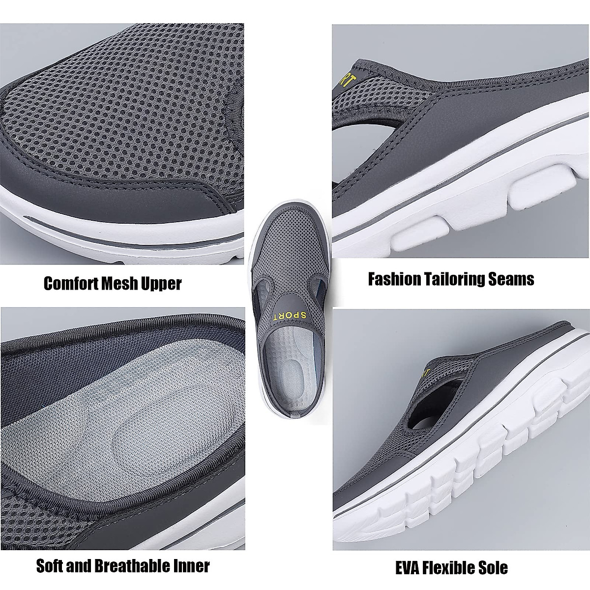 WENOREG Women’s Backless Mesh Hollow Out Slip-on Mules Sandals with Arch Support,Fashion Casual Comfort Knitted Air Cushion Outdoor Orthopedic Walking Sneakers (Pink,12,12)