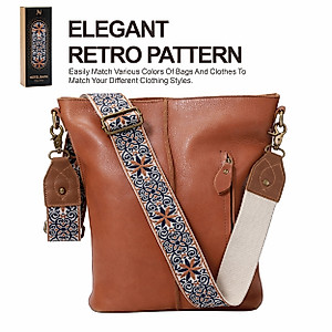 Nefelibata Purse Strap, 2"Cowhide Head Wide Shoulder Strap Adjustable Replacement,Retro Jacquard Embroidery Multi-pattern Crossbody Bag Straps for Handbag,Crossbody Bags(Blue flower embroidery)