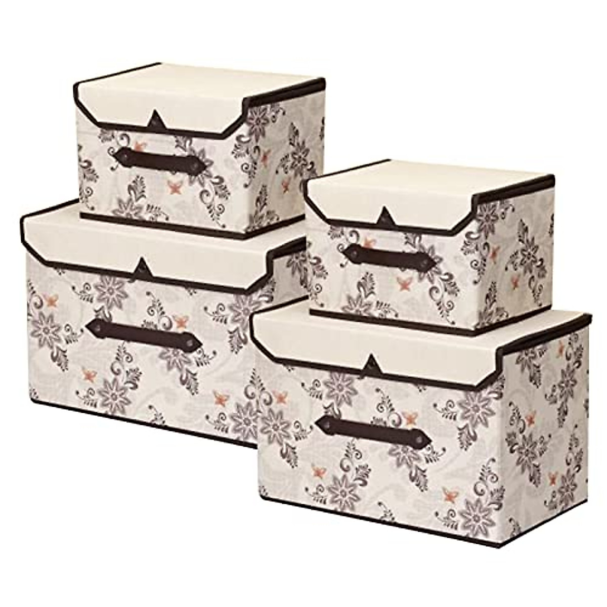 weallbuy Storage Boxes with Lids, 4 Foldable Storage Bins, Organizer Bins Set for Clothes Toys Books Cosmetics Sundries (Moring Glory)