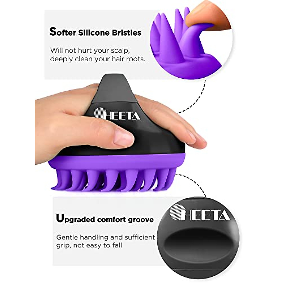 HEETA Shampoo Brush, 2-Pack Upgraded Wet and Dry Hair Scalp Massager Brush with Soft Silicone Hair Brush for Women, Men, Pets(Black & Purple)