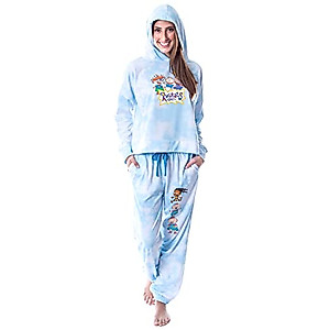 INTIMO Rugrats Cartoon Tie Dye Womens' Pajama Loungewear Hooded Jogger Set PJ (X-Small) Blue
