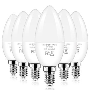 Brightever E12 LED Candelabra 40 Watt Equivalent Light Bulbs, 4W Warm White 2700K Ceiling Fan Bulbs, Chandelier Candle Lights for Wall Lanterns, Pendant Lights, Non-Dimmable, 6-Pack
