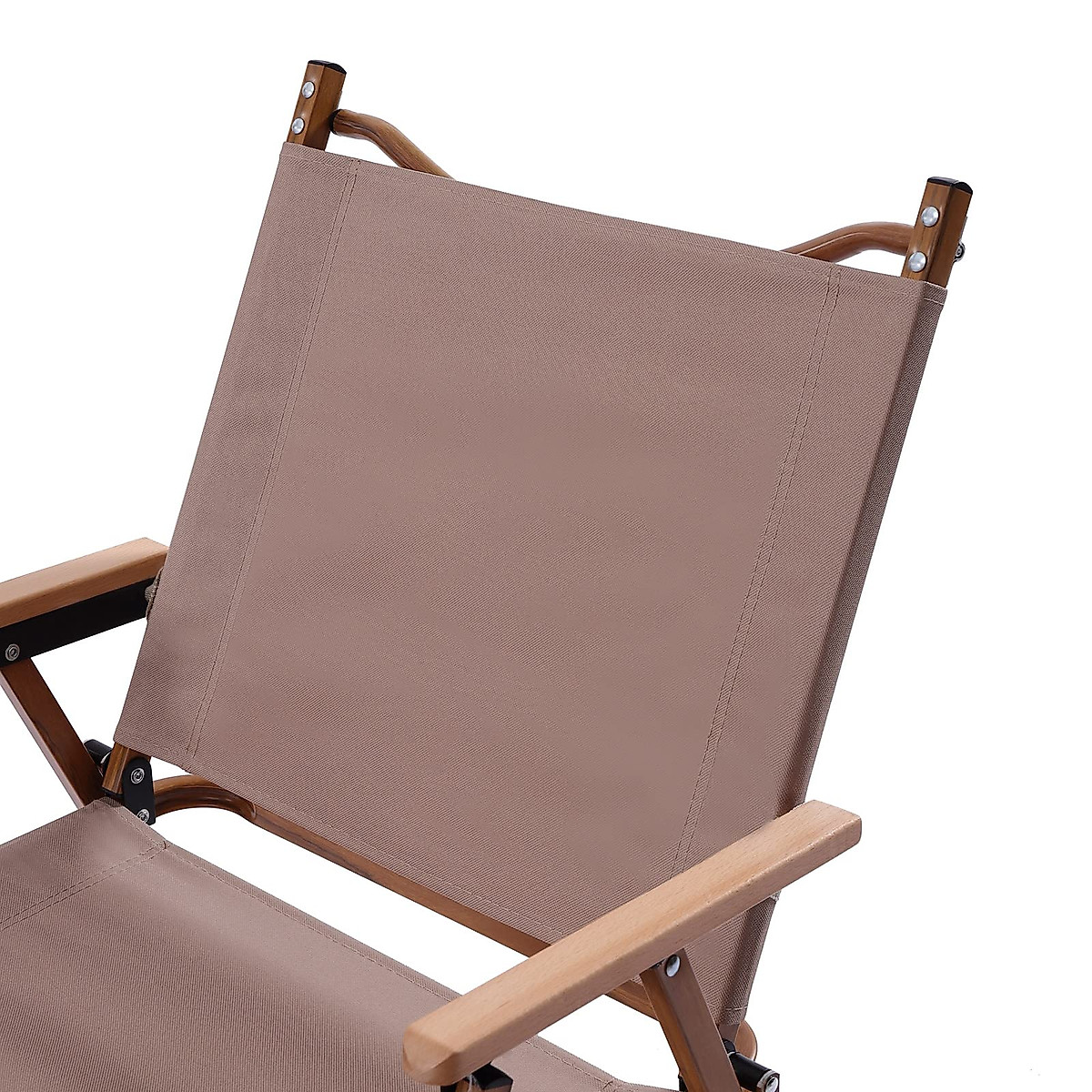 Goudergo Folding Camping Chair,Ultralight Aluminum Outdoor Beach Chair with Solid Wood Armrest,Portable Collapsible Fishing Chair for Outdoor & Indoor Hiking Lawn Picnic (Khaki)