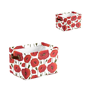 Red Poppy Flower Storage Bin Box with Handle Collapsible Closet Organizer Basket for Clothes Pets Toy Nursery