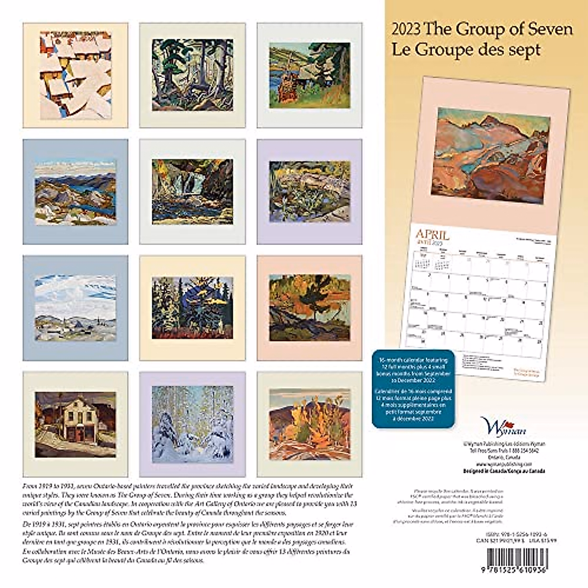 The Group of Seven AGO | 2023 12 x 24 Inch Monthly Square Wall Calendar | English/French Bilingual | Wyman Publishing | Painting Art Gallery Images