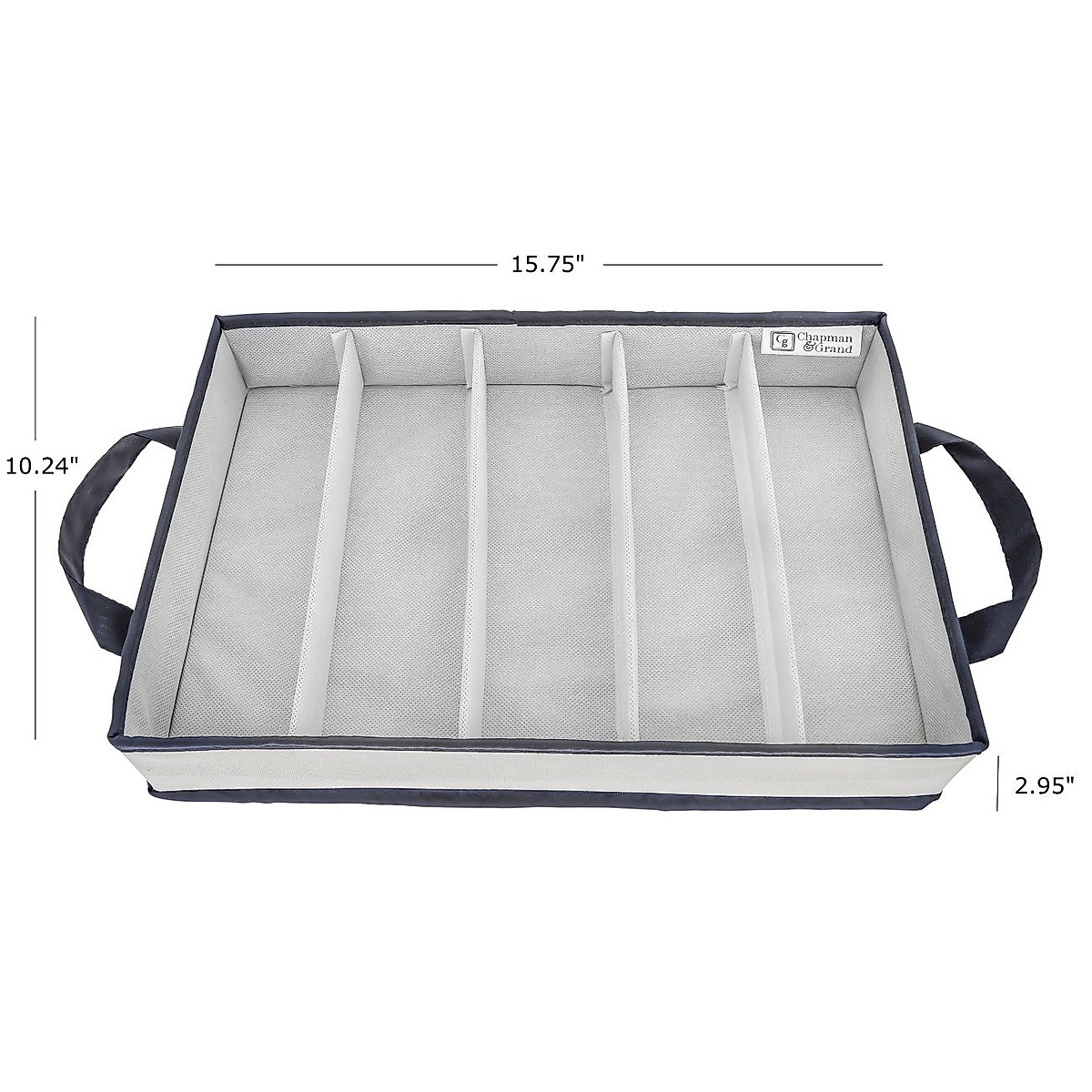 Chapman & Grand Flatware Storage Chest with Lid for Utensils, Silverware, Flatware – Securely Sewn Dividers with Large Capacity (Light Beige-Navy)