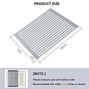 Tiilan Roll Up Dish Drying Rack Over The Sink, Dish Drainer, Heat Resistant Trivet Mat for Kitchen - Full Silicone Coating - Warm Gray, 20.5" x 13"