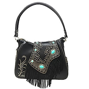 Turquoise and Fringe Western Shoulder Bag - Tan