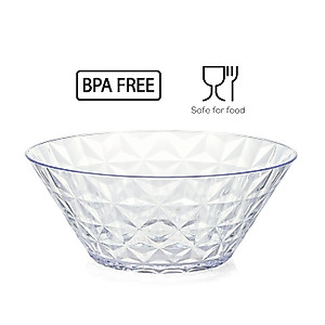 Plasvale Durable Plastic Serving Bowls 105.8oz/3L - Dishwasher Safe - Set of 6 Big Bowls for Salad, Popcorn, Pasta, Serving Side Dishes, Dinner Parties and more – BPA Free (Clear)