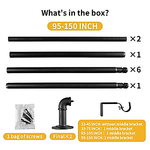 Rustic Curtain Rod, Industrial Curtain Rods for Windows 48 to 84 Inches, Blackout Wrap Around Curtain Rod, for Indoor and Outdoor, Simple Modern Design, 48 to 86 Inches, Black