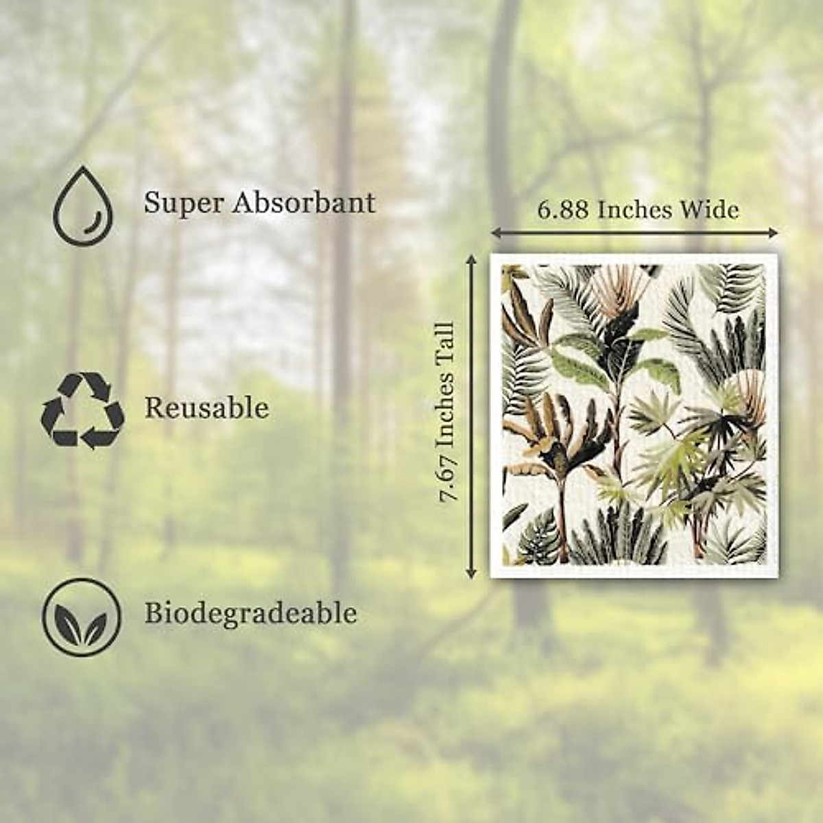 Swedish Dishcloths for Kitchen - Eco-Friendly Reusable Cleaning Cloths Alternative to Paper Towels - 100% Soft Organic Cotton Biodegradable Washable Cellulose Sponge Cloths (Palm Tree Designs, 5pc)