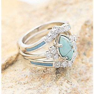 Vintage Turquoise Crystal Rings Set - 3pcs Wedding Ring Set for Women, Gold Tone/Silver Tone, Bohemian Style-gold8
