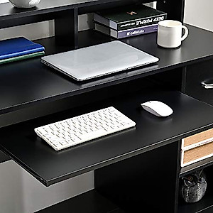 ROCKPOINT Axess Black Computer Keyboard Tray and Drawer Small Home Office Bedroom, Homework and School Studying Writing Desk for Student with Storage