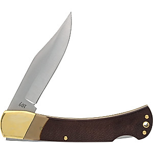 Old Timer 6OT Golden Bear Traditional Lockback Pocket Knife with 3.9in High Carbon Stainless Steel Clip Point Blade, Sawcut Handle, and Lanyard Hole for Hunting, Whittling, Camping, EDC, and Outdoors