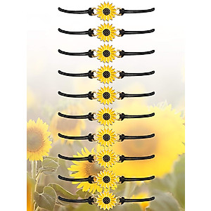 Hicarer 10 Pieces Sunflower Bracelets Handmade Boho Friendship Bracelets Adjustable Braided Rope Cute for Women Teen(Black)