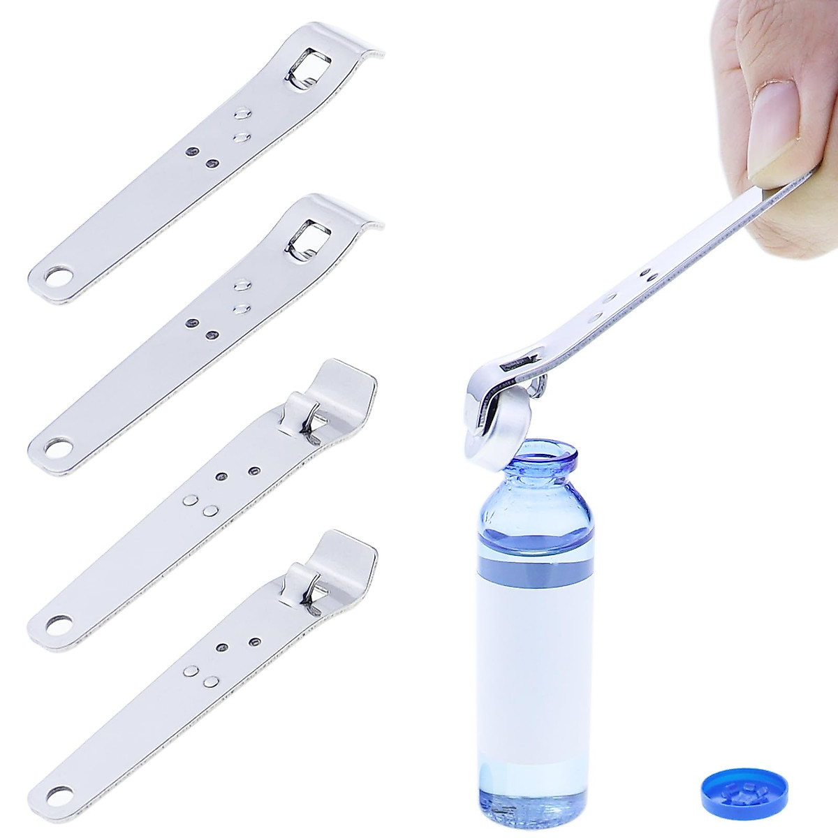 4PCS Mini Pocket Keychain Bottle Opener Botox Vials Opener Phial Cap Remover Oral Liquid Cap Lifter Clinic Hospital Medicine Bottle Opener Soad Beer Canned Beverages Opener Simple Small Strong