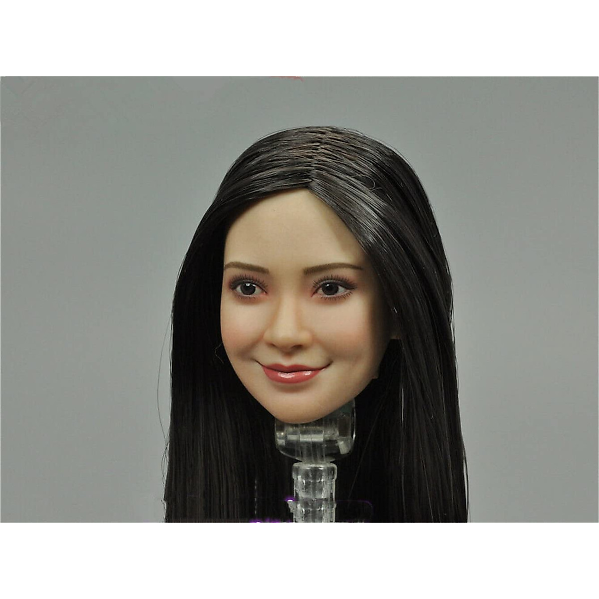 1/6 Scale Female Head Sculpt,Beauty Asian Girl Planted Hair Head Carved for 12inch Action Figure Body Doll (Black Straight Hair)