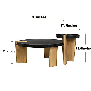 Uolfin Nesting Tables with Wood Veneer Top and Gold Painted Legs