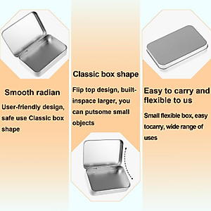 3 Pack Tin Box Containers 3.46 x 2.36 x 0.7 Inch Rectangular Metal Tin Box with Lid Empty Hinged Tins Box Containers Metal Storage Box with Hinge Lids for Home Organizer Storage Candy Jewelry, Silver